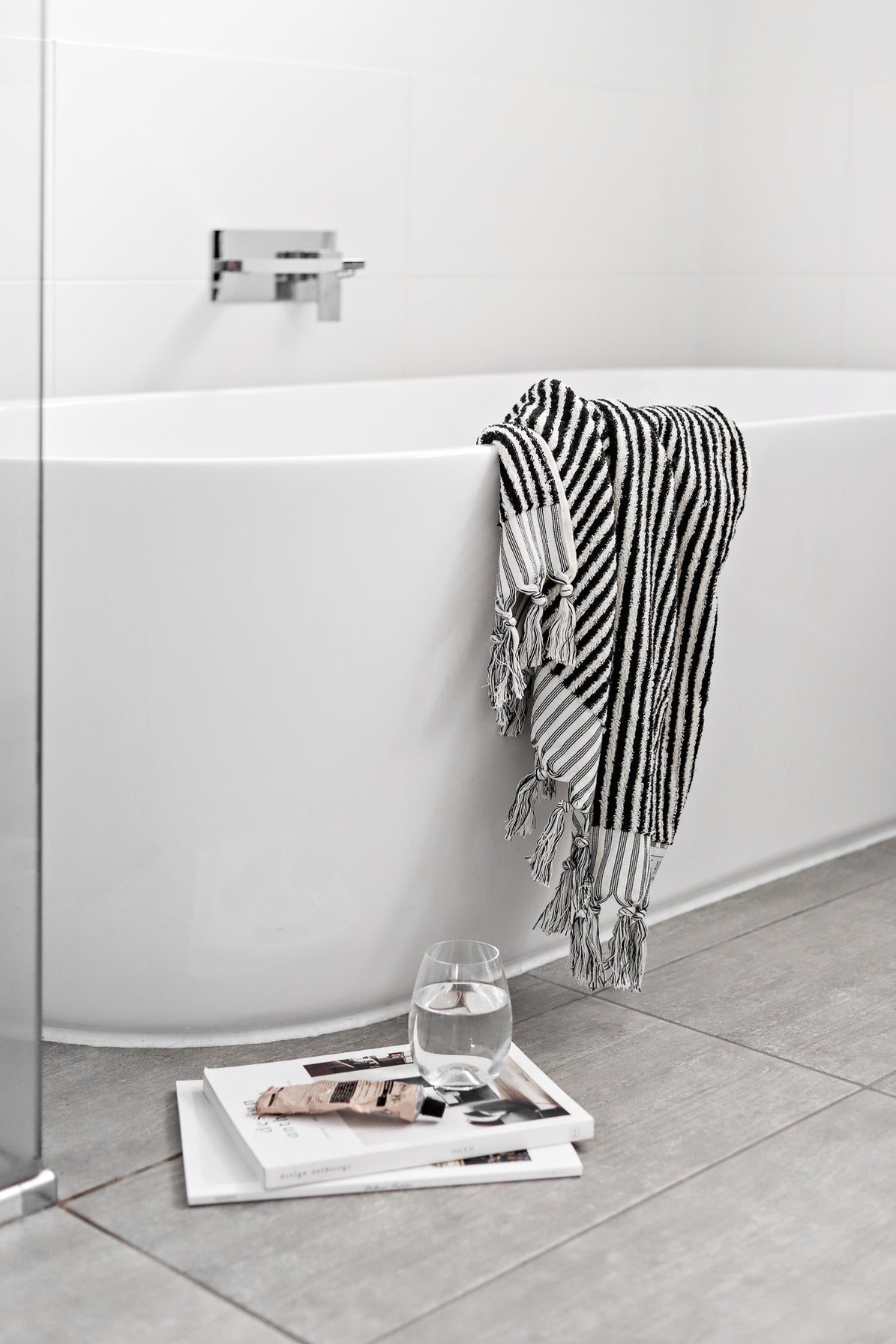 Albatross Black + White Striped Bathroom Set– Miss April Towels
